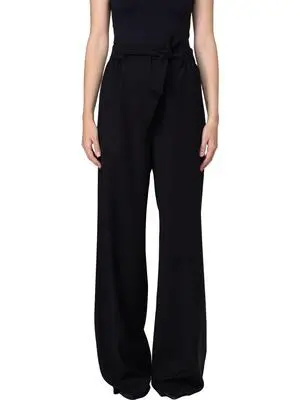 Max Mara Wide Leg Virgin Wool Trousers With Tie Belt At The Waist - Black