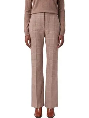 Max Mara Prince Of Wales Check Wide-leg Trousers In Virgin Wool - Brown
