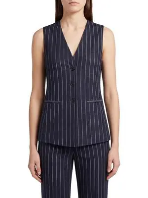 Max Mara Pinstriped Wool Blend Slim Fit Waistcoat - Blue