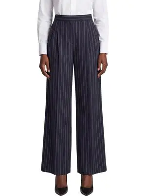 Max Mara High-waisted Pinstripe Wide-leg Trousers In Wool Blend - Blue