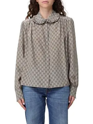 Gucci Gg Motif Silk Shirt With Peter Pan Collar - Cream