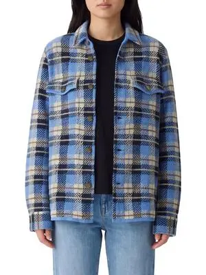Guest In Residence Check 100% Cashmere Shirt With Classic Collar Blue