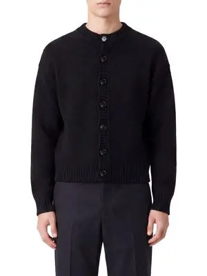 Our Legacy Relaxed Fit Crewneck Cardigan In Pure Merino Wool - Black