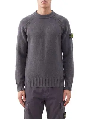 Stone Island Crewneck Cotton Jumper With Compass Logo Patch - Grey