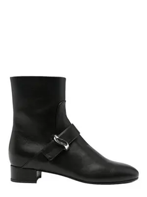 Emporio Armani Leather Ankle Boots With Embossed Logo And Side Zip - Black