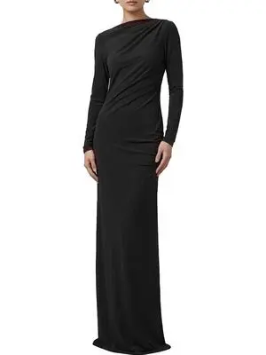 Andamane Asymmetric Neckline Long Jersey Gown With Slim Fit - Black