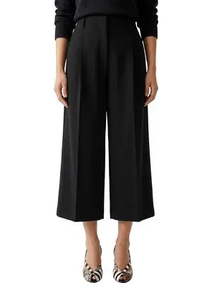 Jacquemus Miami High-waisted Cropped Wide-leg Trousers In Linen Blend - Black