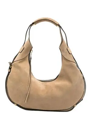 Moschino Suede Calfskin Shoulder Bag With Logo Ecru