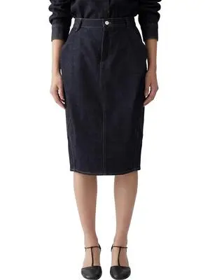 Jacquemus High-waisted Cotton Denim Midi Pencil Skirt - Blue