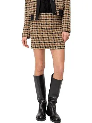 TWINSET Houndstooth Wool-blend Pencil Mini Skirt With High Elasticated Waist - Brown
