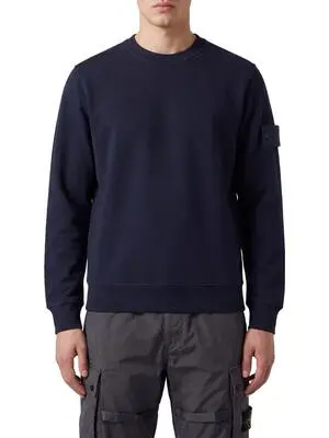 Stone Island Wool And Cotton-blend Crewneck Jumper With Compass Logo Patch - Blue