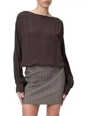 TWINSET Viscose Blouse With Long Sleeves And V-back - Brown