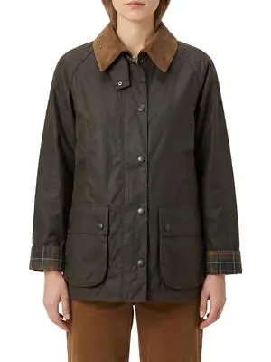 Barbour Bedale Waxed Cotton Jacket With Ribbed Velvet Collar - Green