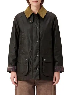 Barbour Bedale Waxed Cotton Jacket With Ribbed Velvet Collar - Olive