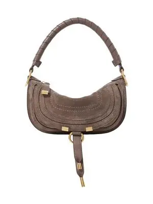 Chloé Mini Suede And Leather Handbag With Braided Top Handle Grey