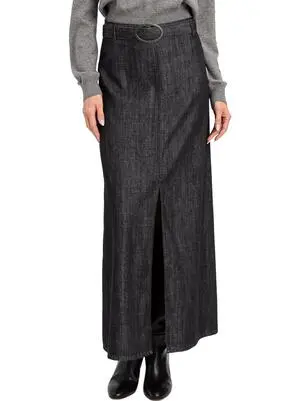TWINSET High-waisted Denim Long Pencil Skirt With Slit - Black