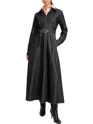 TWINSET Denim Midi Shirt Dress With Adjustable Belt - Black