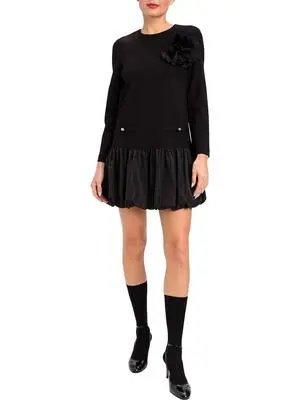 TWINSET Knit Balloon Mini Dress With Flower Application - Black