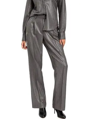 TWINSET Pleated Pinstripe Wide-leg Trousers With A Tailored Cut Charcoal