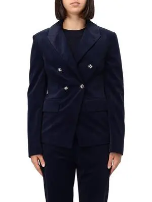 TWINSET Double-breasted Velvet Blazer With Padded Shoulders Blue