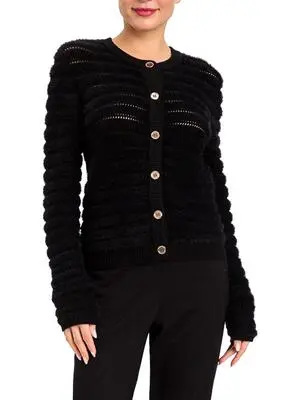 TWINSET Openwork Wool Blend Cardigan With Crew Neck - Black