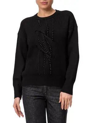 TWINSET Beaded Ribbed-knit Wool-blend Crew-neck Jumper - Black