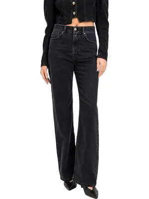 TWINSET High-waisted Wide Leg Jeans In Stretch-cotton Denim - Black