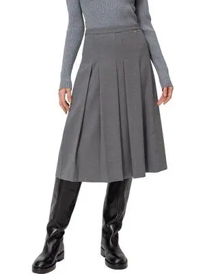 TWINSET High-waisted Pleated Midi Skirt In Viscose Blend - Grey