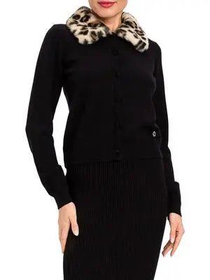TWINSET Viscose Blend Cardigan With Faux Fur Collar - Black