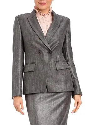 TWINSET Pinstripe Double-breasted Cropped Blazer - Charcoal