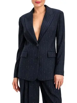 TWINSET Pinstripe Cropped Blazer In Viscose Blend With Lurex - Blue