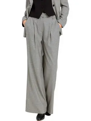 TWINSET Houndstooth Wide Leg Tailored Trousers - Black