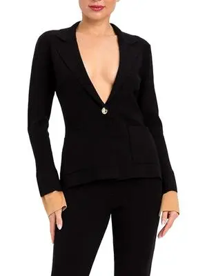 TWINSET Single-breasted Cropped Knit Blazer In Viscose Blend - Black