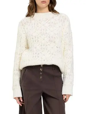 TWINSET Openwork Wool-blend Crewneck Jumper With Embellishments - Pearl