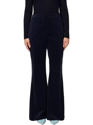 TWINSET Mid-rise Flared Velvet Trousers With Concealed Fastening Blue