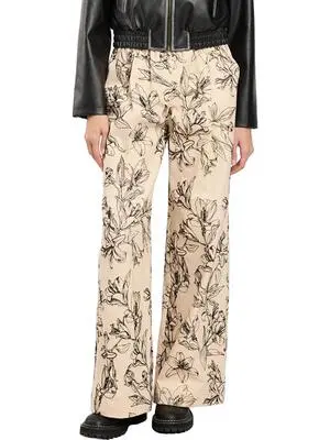 TWINSET Floral Print Stretch-cotton Wide-leg Trousers