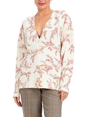 TWINSET Relaxed Fit Floral Print Wool Blend Cardigan - Multicolor