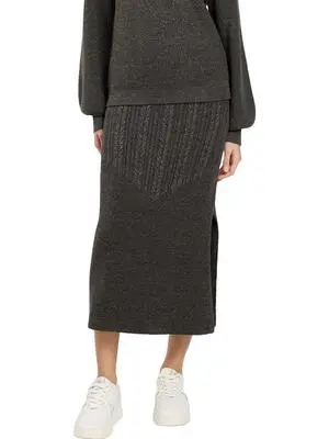TWINSET Wool-blend Knit Midi Pencil Skirt With Side Slit - Grey