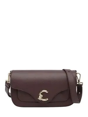 COCCINELLE C-me Pebbled Leather Crossbody Bag With Flap - Beige