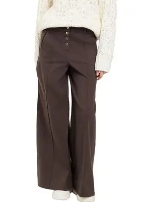 TWINSET Low-waisted Wide Leg Trousers In Stretch Cotton - Coffee