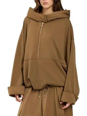 TWINSET Oversized Jersey Hoodie With Zip And Dropped Shoulders - Brown