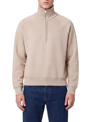 AMI Paris Pure Cotton Sweatshirt With High Neck And Half-zip Closure Beige
