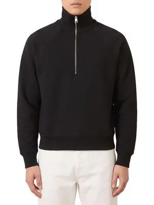 AMI Paris Pure Cotton Sweatshirt With High Neck And Half-zip Closure - Black