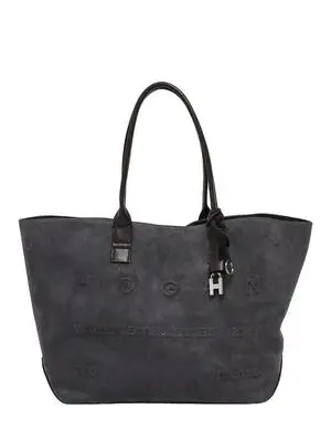 Hogan Suede Calf Leather Tote Bag With Double Handle And Internal Pouch Grey