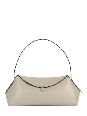 TOTEME T-lock Grained Leather Shoulder Bag With Monogram Closure Grey