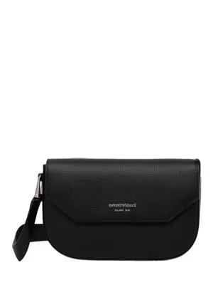 Emporio Armani Mini Crossbody Bag In Grained Leather With Magnetic Flap - Black