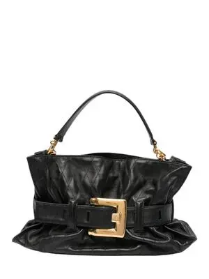 Balmain Anthem Quilted Calf Leather Handbag With Pb Monogram - Black