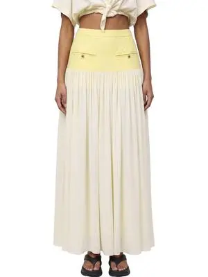 Rabanne A-line Long Skirt In Bi Abstract Print Crêpe De Chine - Yellow