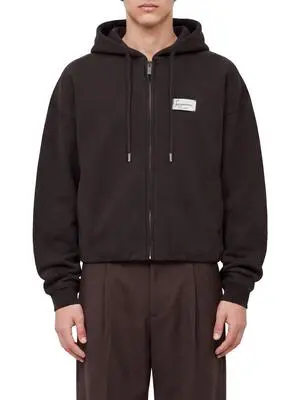 Jacquemus Cotton Jersey Zip-up Hoodie With Logo Patch Brown