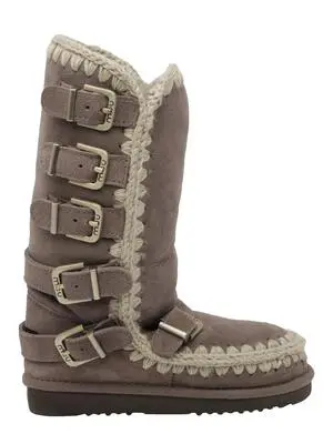 Mou Mid-calf Eskimo Sheepskin Boots With Crochet Stitching - Grey